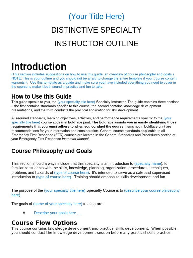 EFR Distinctive Specialty Outline Template | PDF | Certification | Knowledge