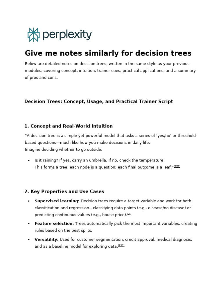 Give Me Notes Similarly For Decision Trees | PDF | Learning | Cognition