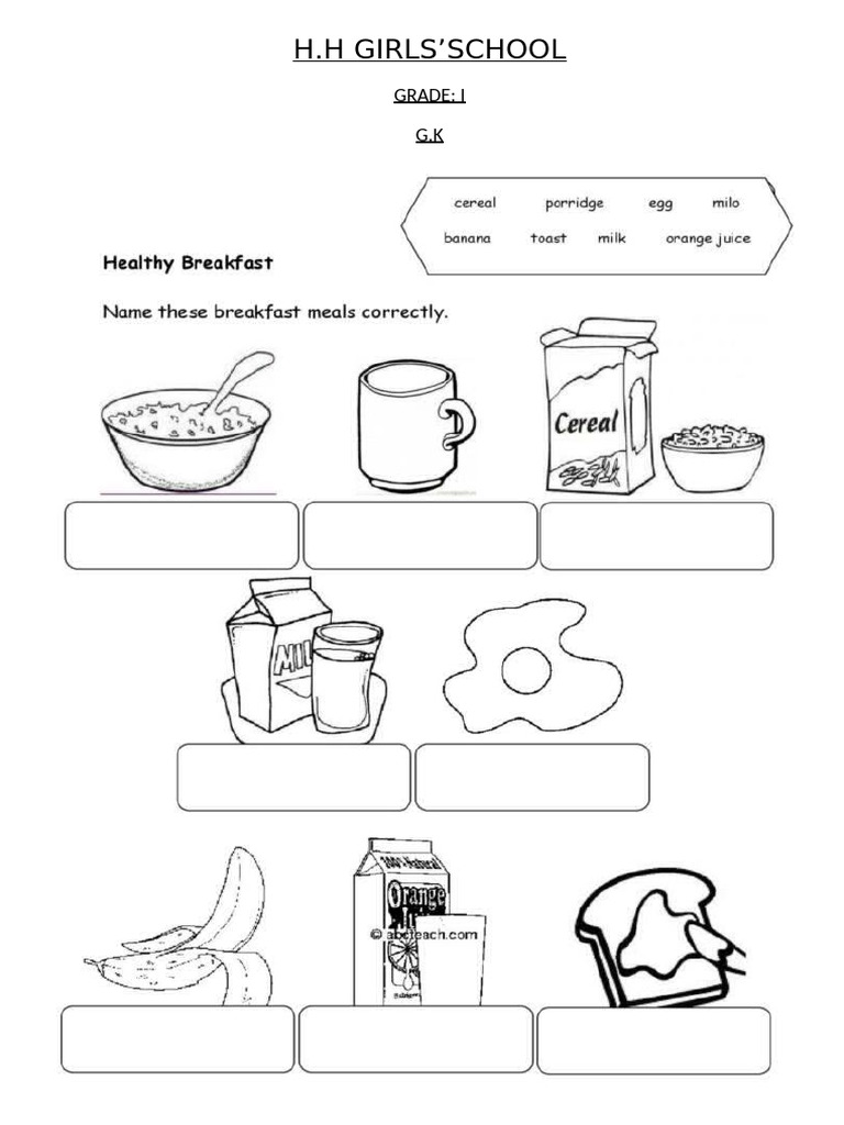 Healthy Foods Worksheet | PDF