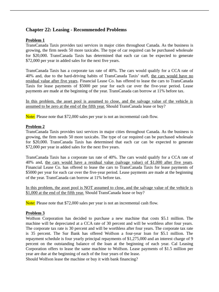 2a Recommended Problems Chapter22 Leasing Rev | PDF | Depreciation ...