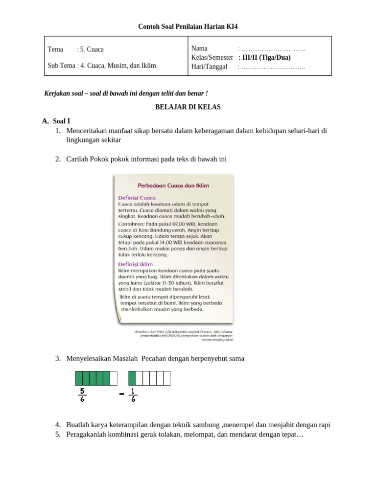 Soal Ki4 Kelas 3 Tema 5 Sub 4 | PDF