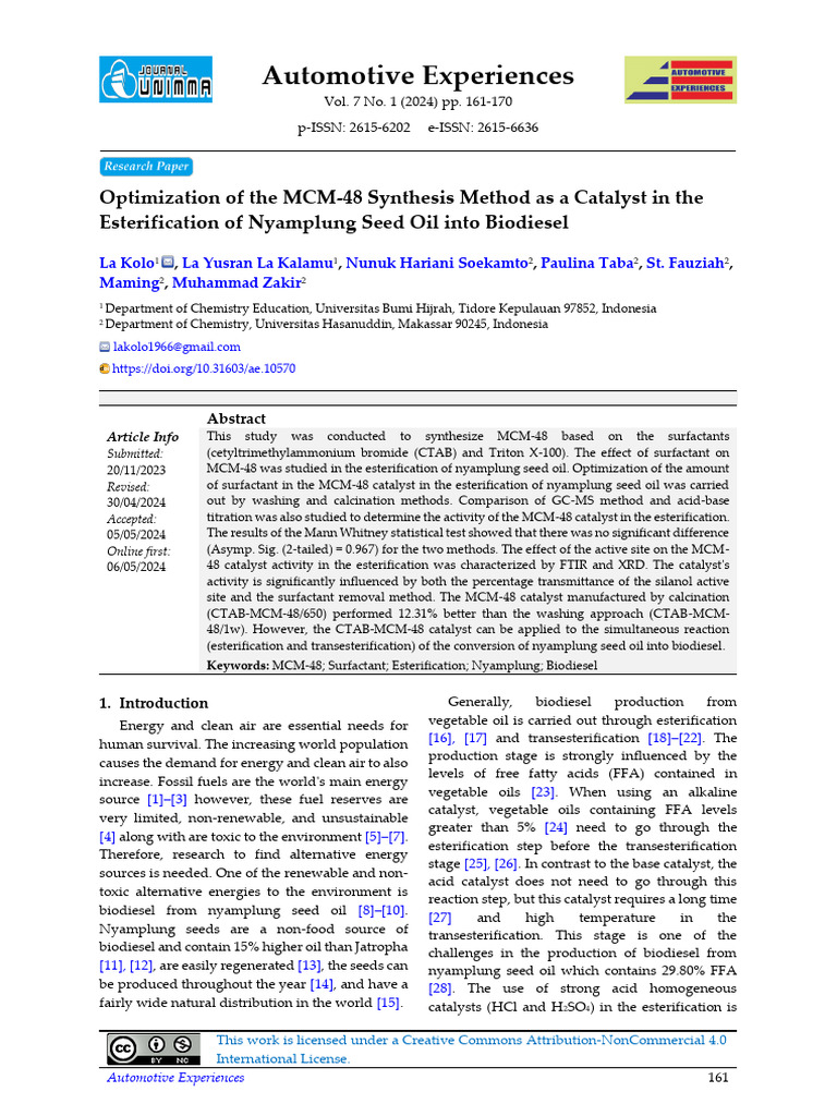 Catalyst Esterification | PDF | Biodiesel | Catalysis