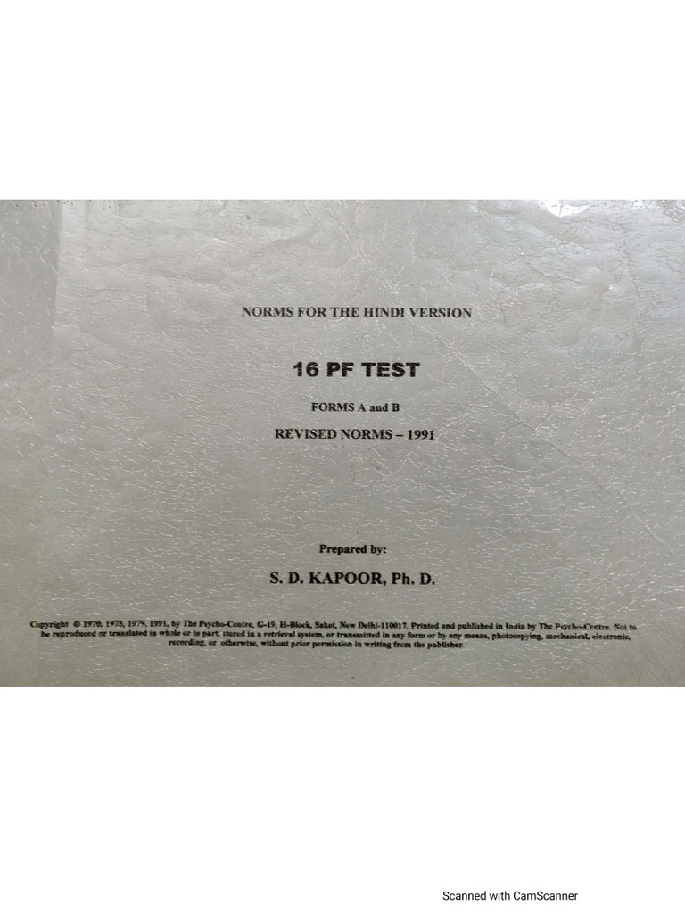 16PF Complete Raw Score + Sten Score Scoring Sheets | PDF