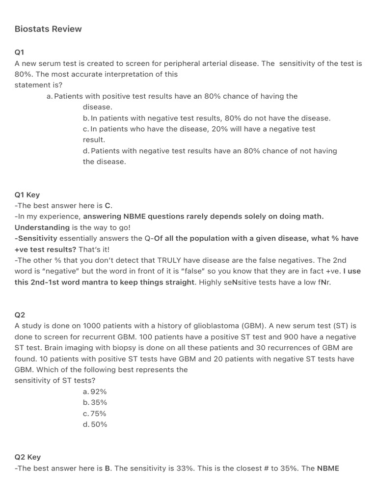 Biostats Review | PDF | Sensitivity And Specificity | Confidence Interval