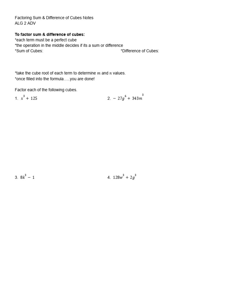 3.+Factoring+Sum Difference+of+Cubes+Notes | PDF