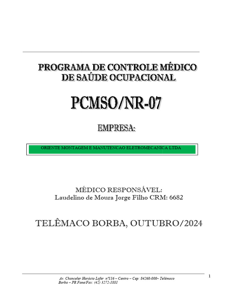 PCMSO: Saúde Ocupacional em Telêmaco Borba | PDF