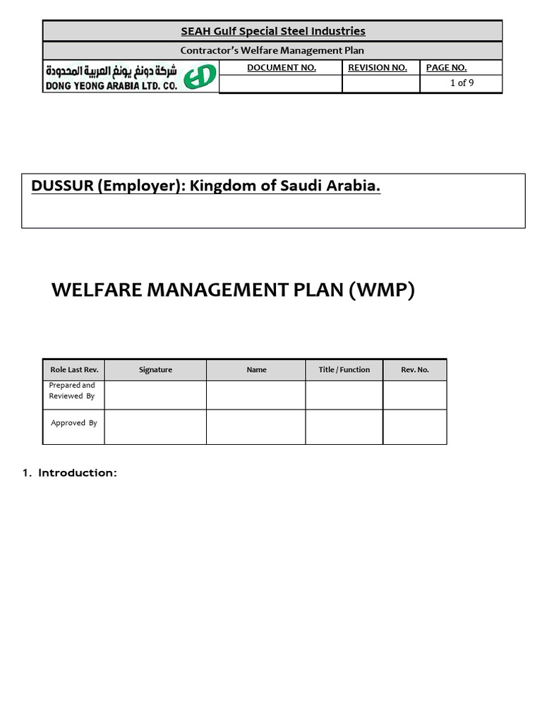 Contractor Welfare Management Plan | PDF | Water | Toilet