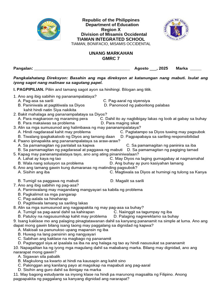 First Quarter Exam | PDF