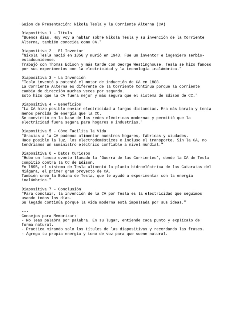Tesla AC Presentation Script Spanish | PDF