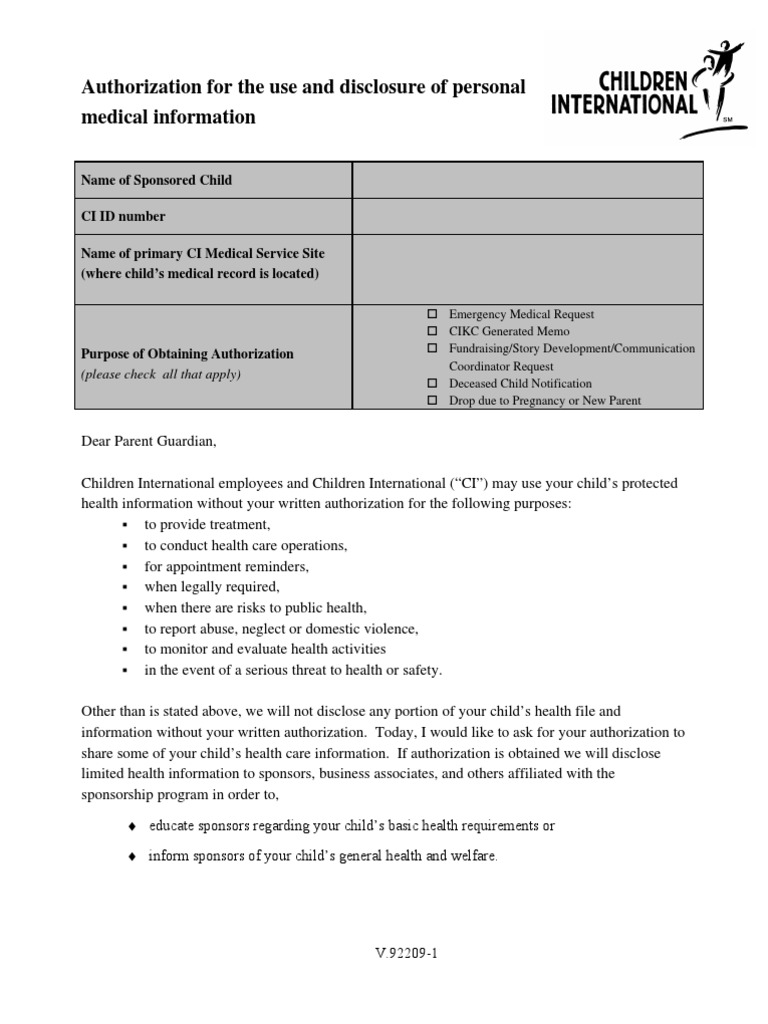 Medical Info Disclosure Authorization Form | PDF | Health Informatics ...