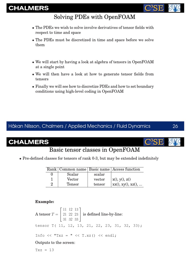 Solving Pdes With Openfoam: H Akan Nilsson, Chalmers / Applied Mechanics / Fluid Dynamics 26 ...