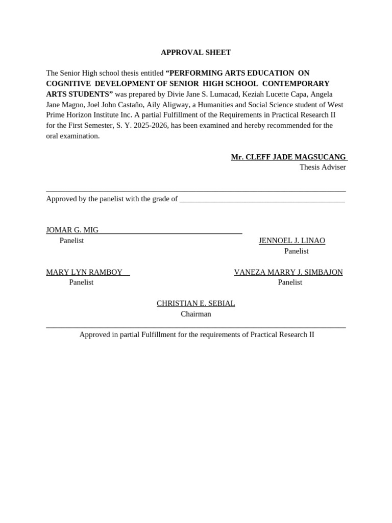 APPROVAL SHEET Performing Arts Education | PDF
