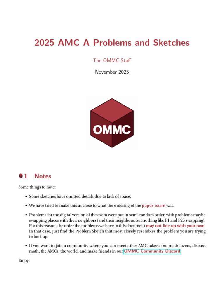 2025 AMC Problems and Answers OMMC - 1 | PDF | Triangle | Quadratic ...