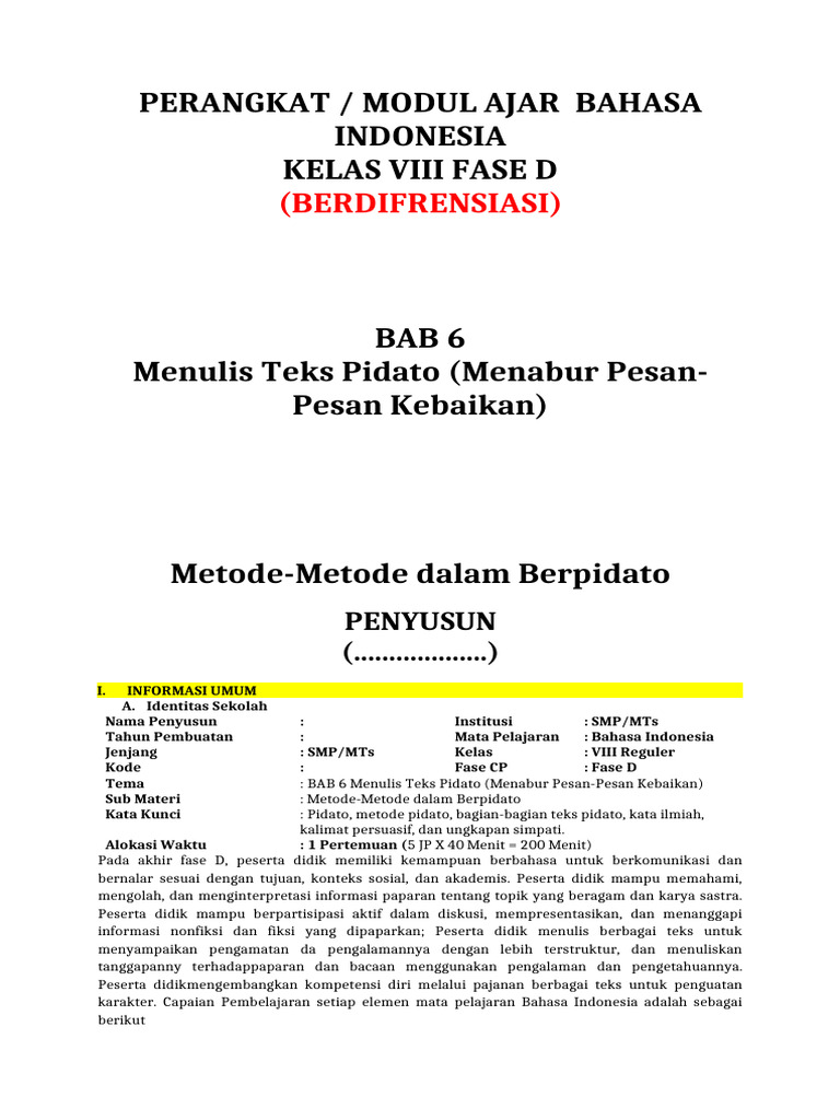 Modul Ajar Minggu Ke 17 Metode-Metode Dalam Berpidato | PDF