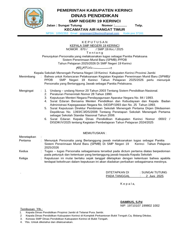 Sk Panitia Spmb 2025 | PDF