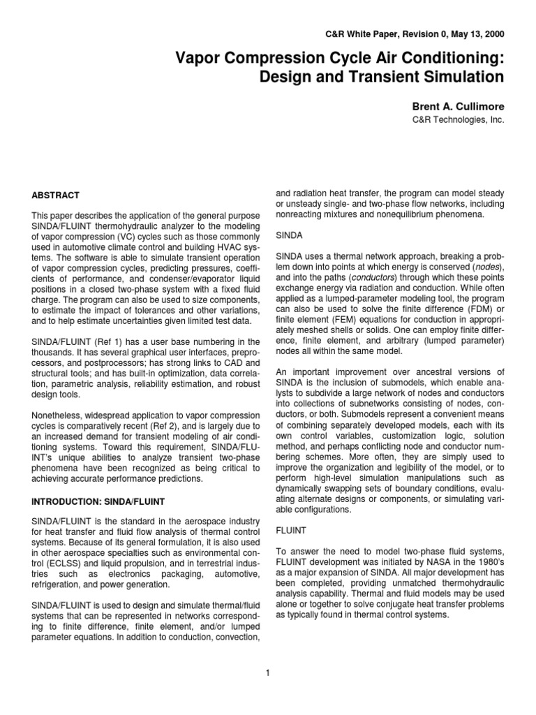 Vapour Compression Cycle Air Conditioning Design and Transient ...