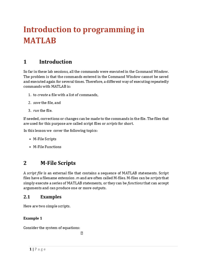 Lesson 7 - Introduction To Matlab Programming - 251008 - 163208 | PDF | Parameter (Computer ...