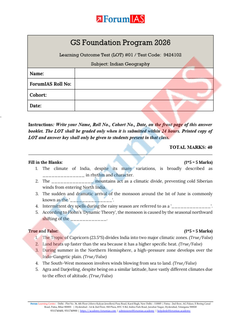 GSFP-2026-D4-IG-LOT-01-QP | PDF | Monsoon | Physical Geography