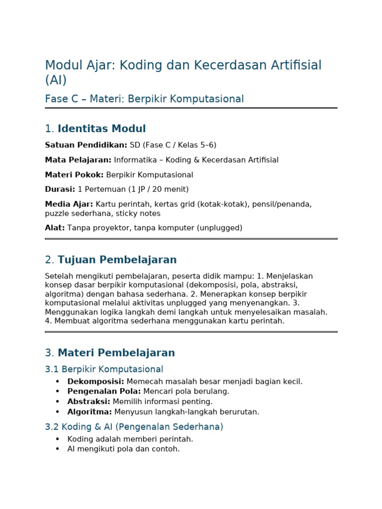 Modul Ajar Koding Ai Fase C | PDF
