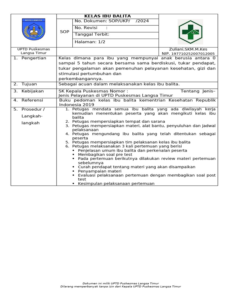 Panduan Kelas Ibu Balita Puskesmas | PDF