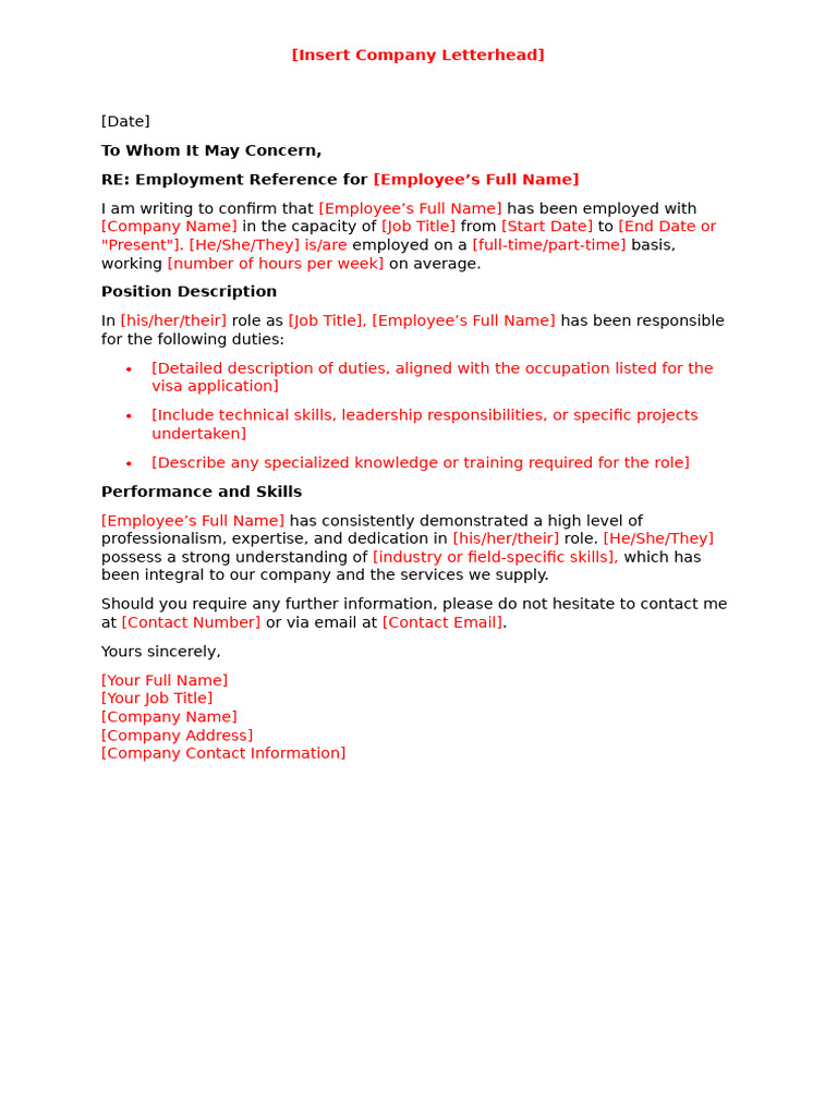 4.482 Employment Reference Template | PDF