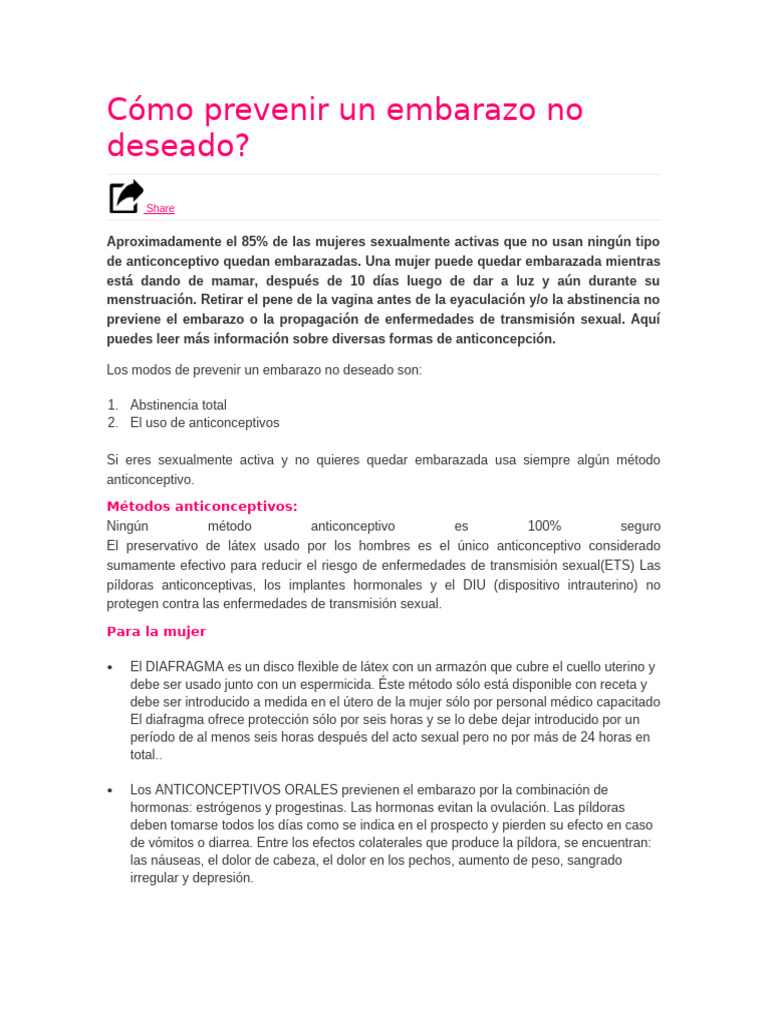 Cómo Prevenir Un Embarazo No Deseado | PDF | Control de la natalidad ...