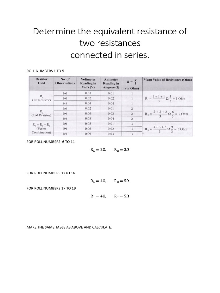 Calculate Series Resistance Values | PDF