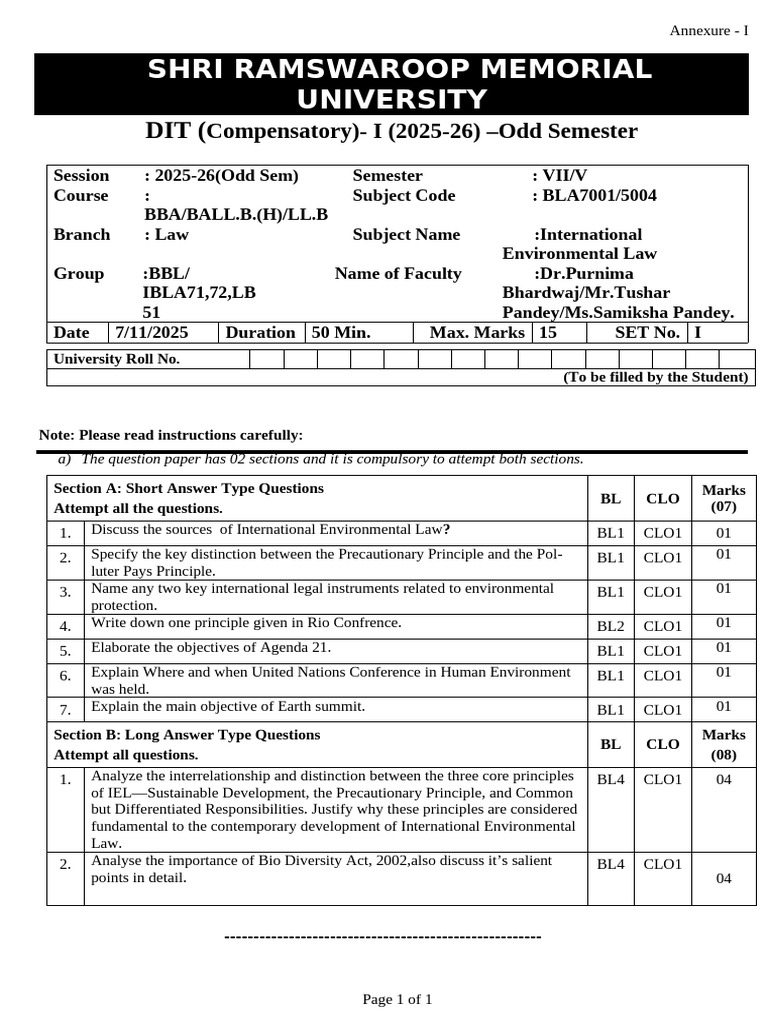 DIT INT ENV LAW | PDF | Natural Environment