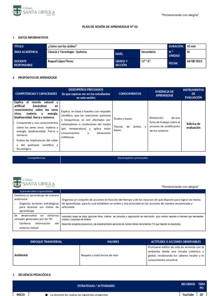 Química- Sesión 2 - U3 - 11° A | PDF | Aprendizaje | Tecnología de información y comunicaciones