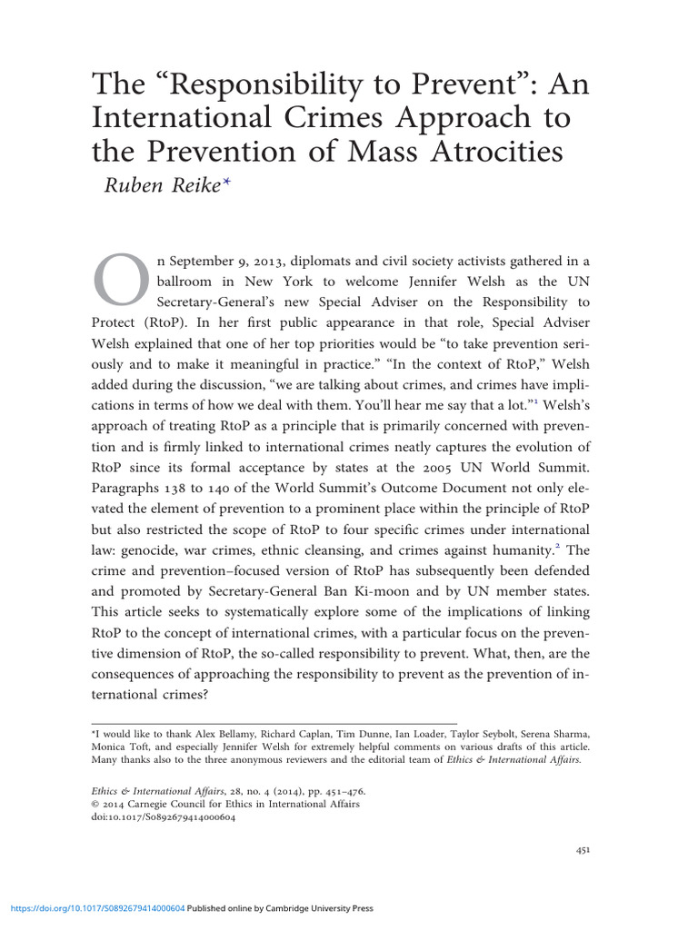 The Responsibility To Prevent An International Crimes Approach To The ...