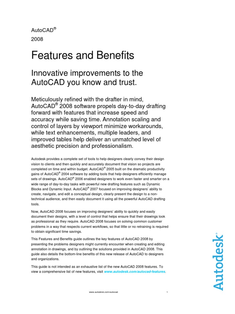 Autocad 2008 Features and Benifits | PDF | Auto Cad | Microsoft Excel