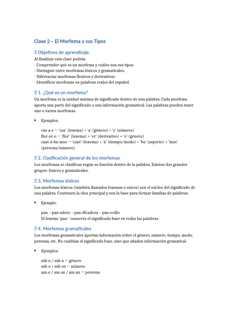 Clase 2 El Morfema y Sus Tipos | PDF | Palabra | Semántica léxica