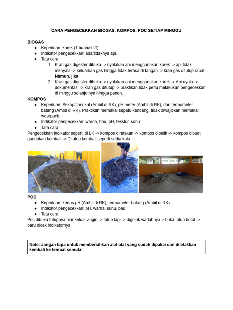 Pengecekan Biogas, Kompos, dan POC Mingguan | PDF