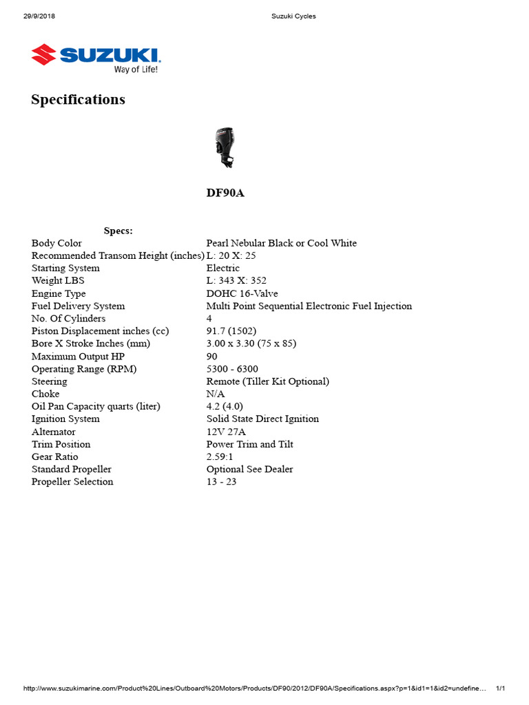 Suzuki DF90A Outboard Motor Specs | PDF