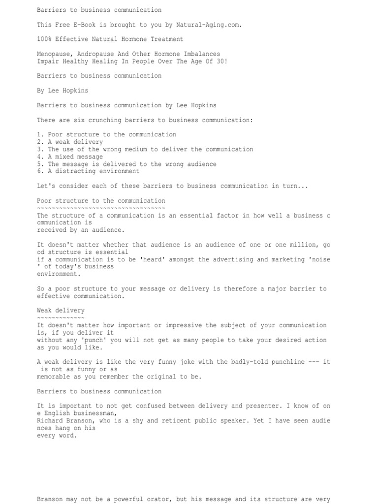 Barriers To Business Communication | Download Free PDF | Communication ...