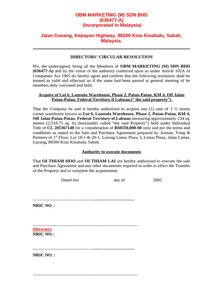 6.1 RESOLUTION - Corporate Purchaser To Acquire Property | PDF