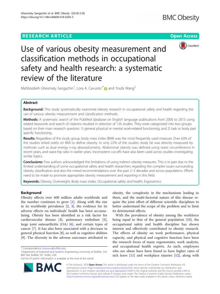Use of Various Obesity Measurement and Classification Methods | PDF ...