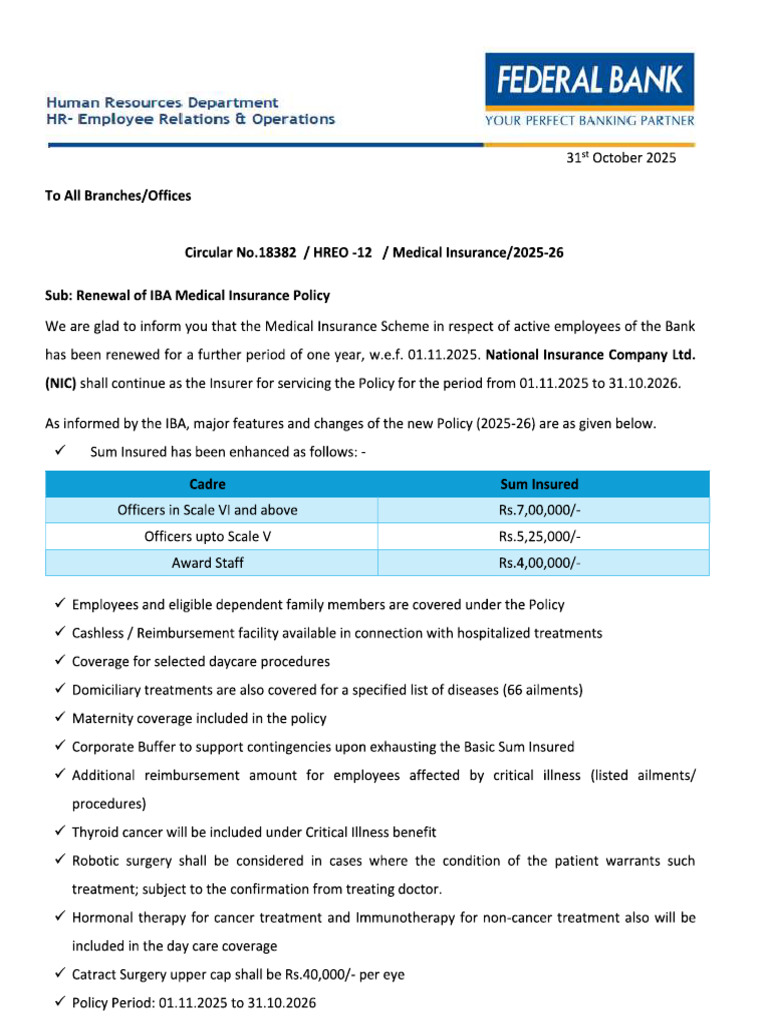 Renewal of IBA Medical Insurance Policy | PDF