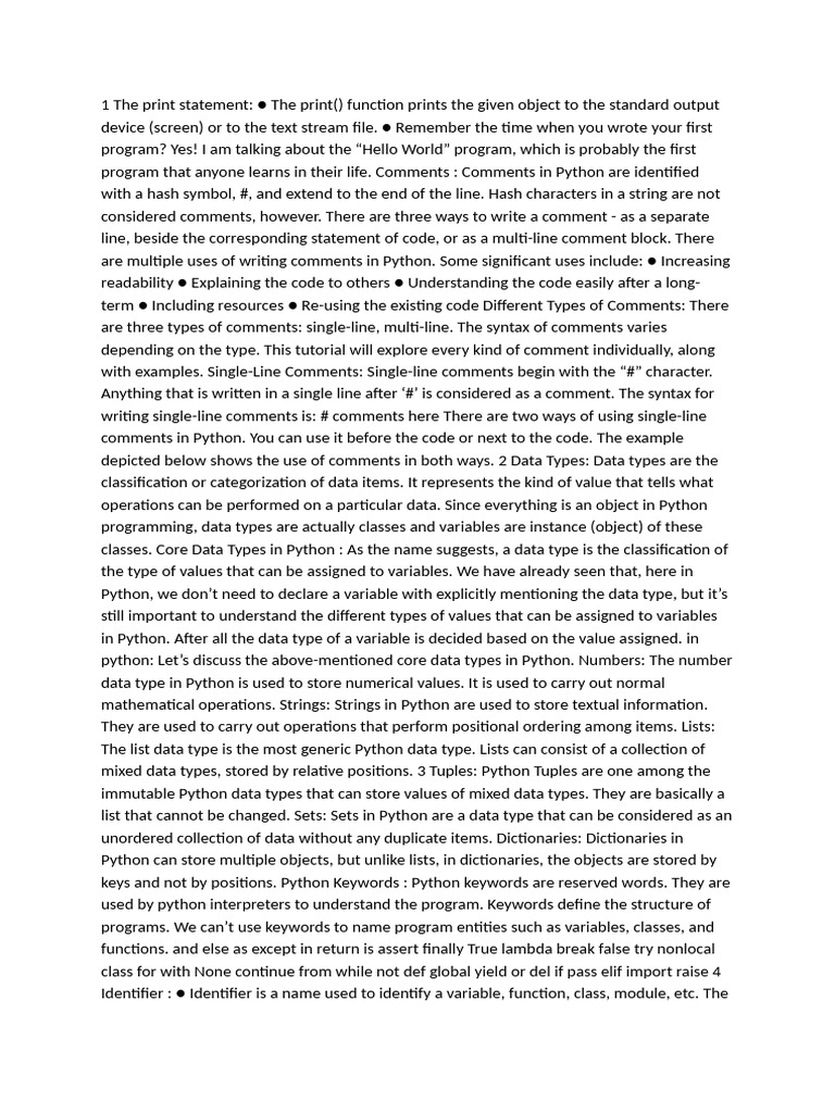 1 The Print Statement | PDF | Parameter (Computer Programming) | Data Type