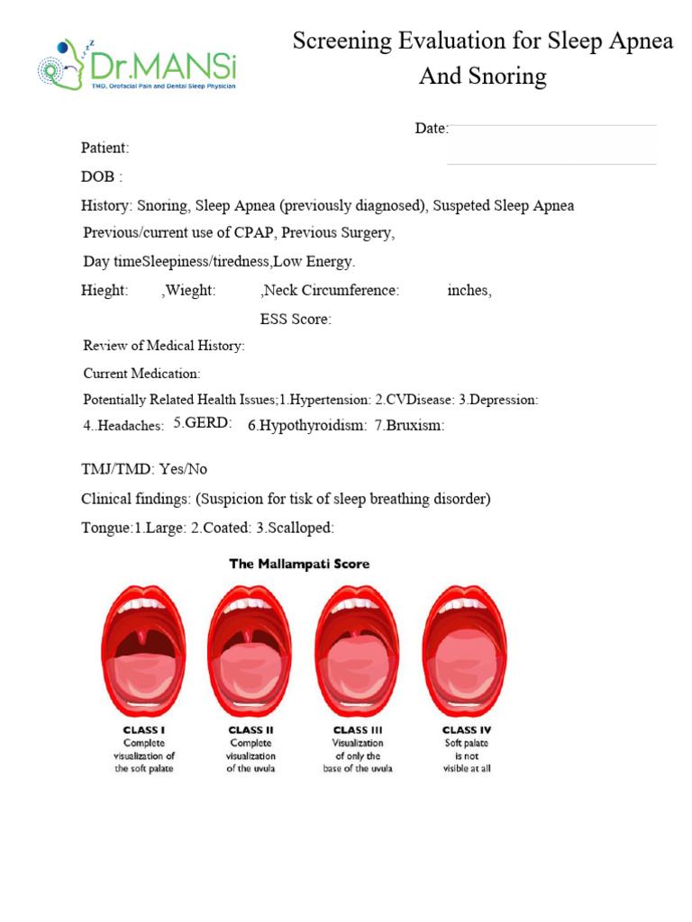 Sleep Apnea Screening Evaluation Guide | PDF | Sleep Apnea | Snoring