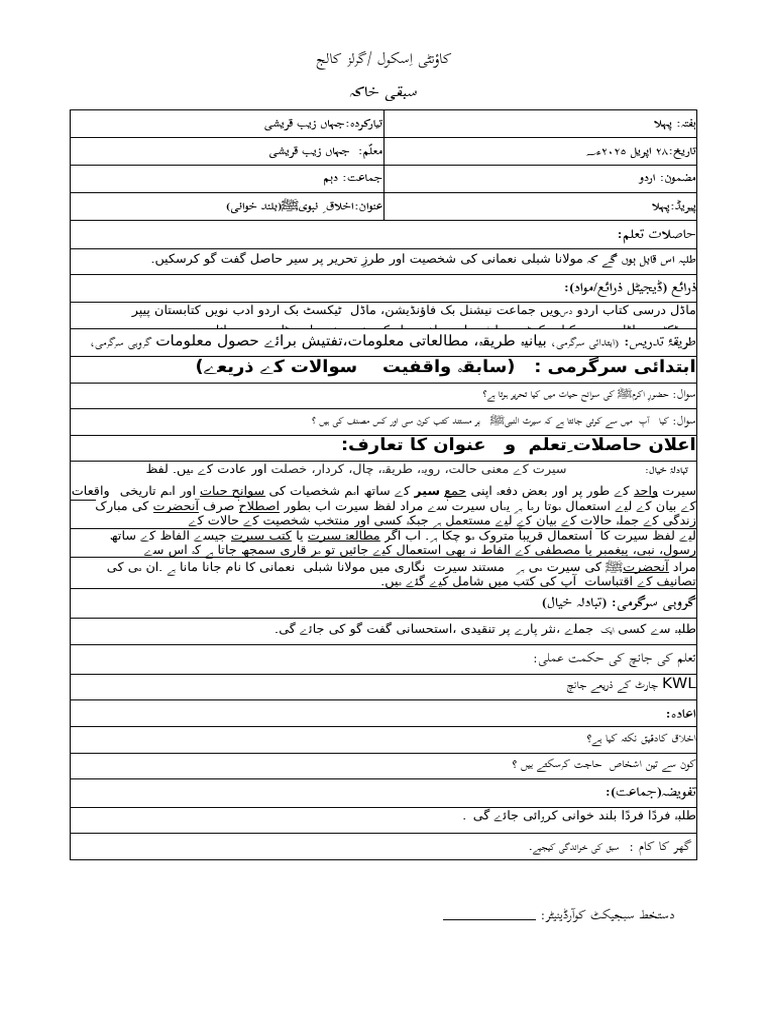 Urdu Planning Pattern | PDF