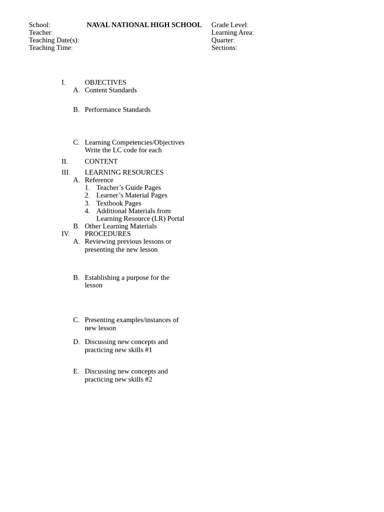 DLL Template | PDF | Teachers | Learning