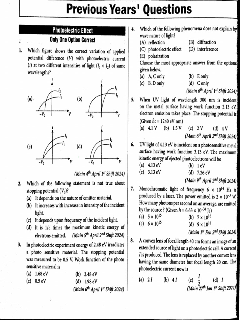 Dual Nature JEE MAINS PYQ 2 | PDF