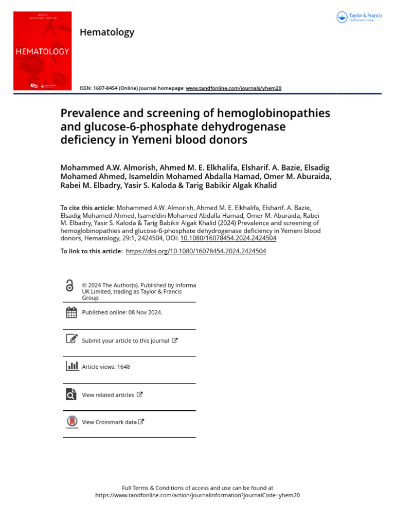 Prevalence and Screening of Hemoglobinopathies and Glucose-6-Phosphate ...