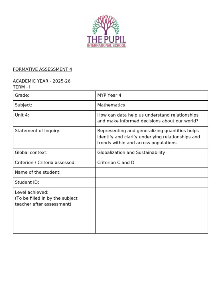 MYP Year 4 Math Formative Assessment | PDF | Accuracy And Precision