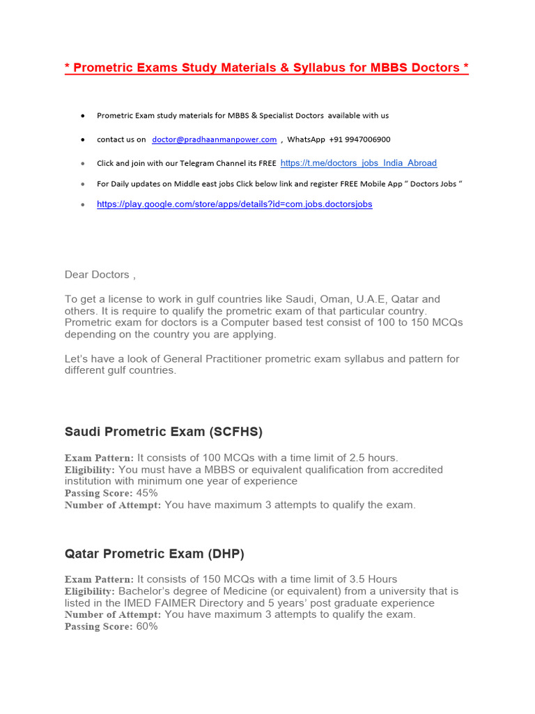 Prometric Exams Study Materials For MBBS Doctors | PDF | Health Care ...