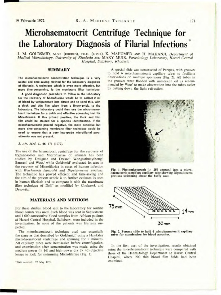 Goldsmid J M Mahomed K M Makanji H Muir 1972 Microhaematocrit Centrifuge Technique For The ...