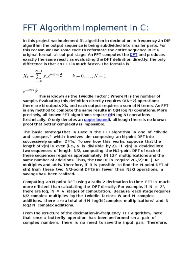 FFT Algorithm Implement in C | PDF | Fast Fourier Transform | Discrete ...