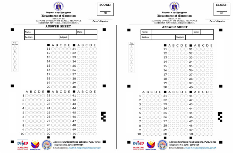 Answersheet 50s W Letter E | PDF