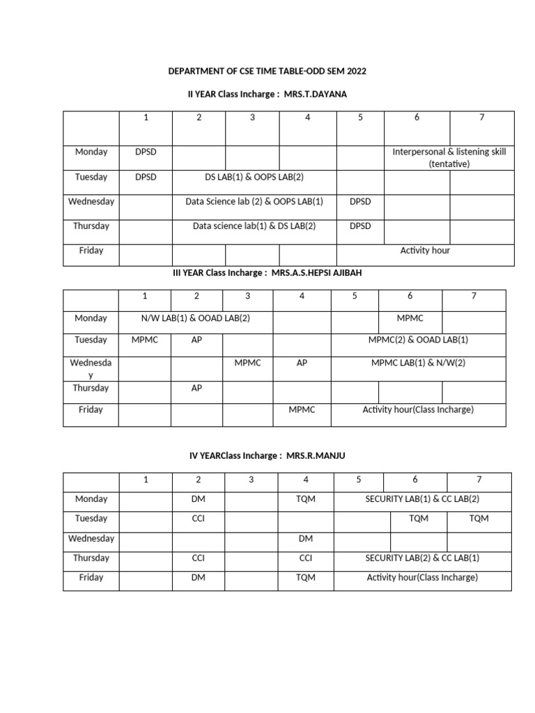 CSE-Time Table1-2022 ODD SEM | PDF